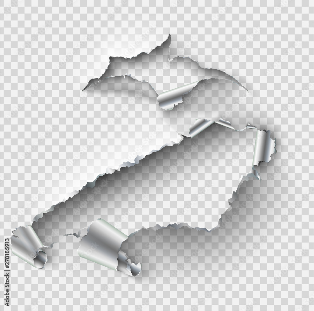 Torn ripped metal vector template, sides with ripped steel on realistic ...