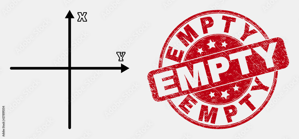 Vector outline Cartesian axes icon and Empty stamp. Blue rounded grunge ...