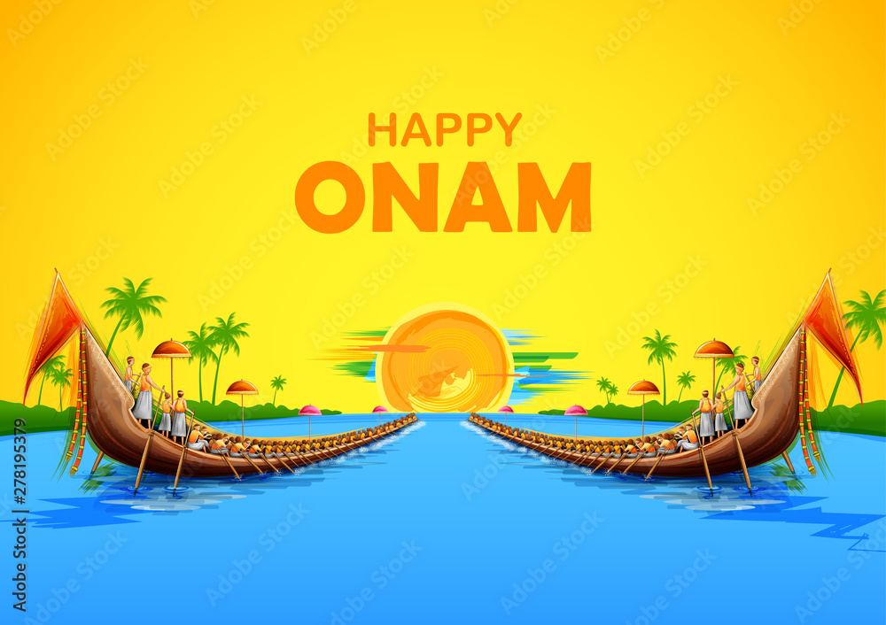illustration of snakeboat race in Onam celebration background for Happy ...