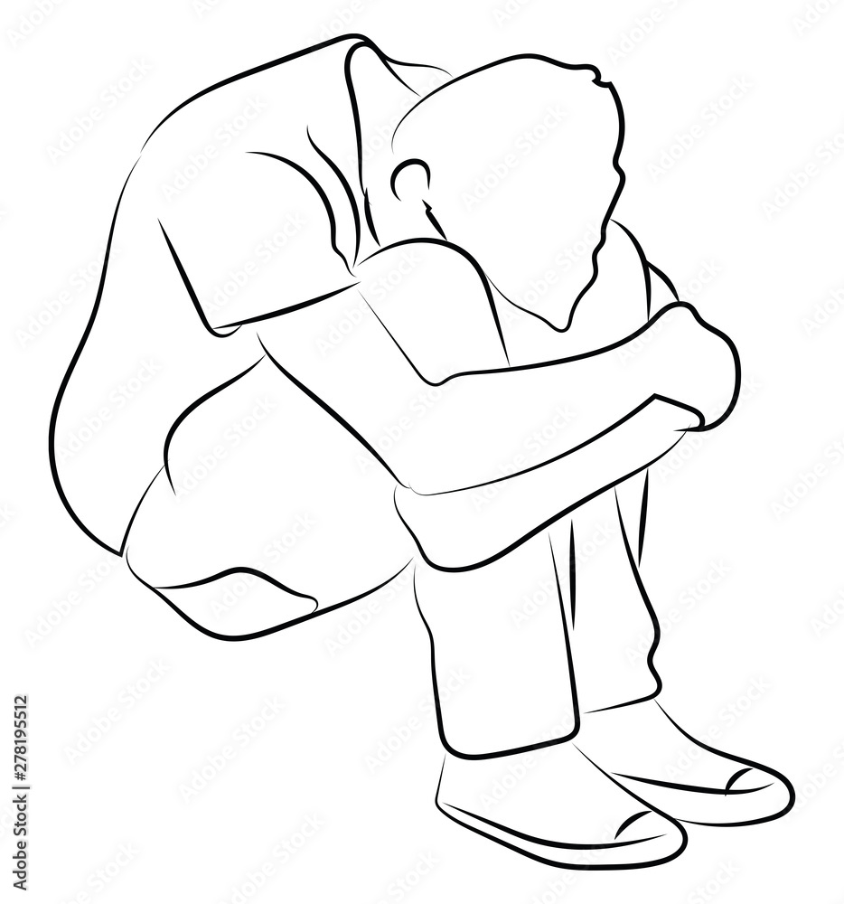 Sad man sketch, illustration, vector on white background. Stock Vector ...