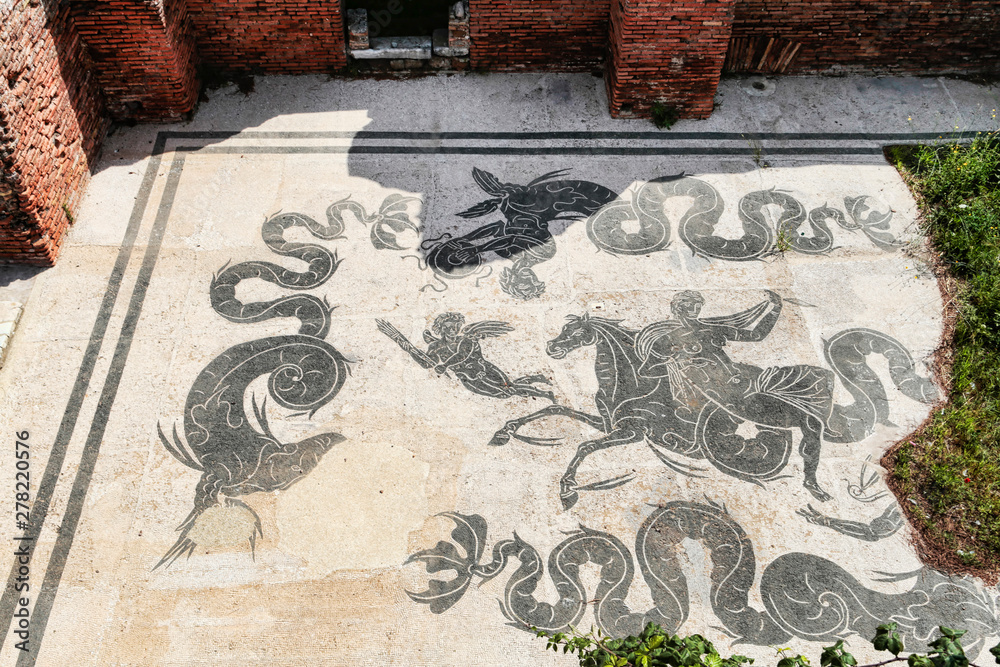 Archaeological excavations of Ostia Antica with the fabulous mosaic of ...