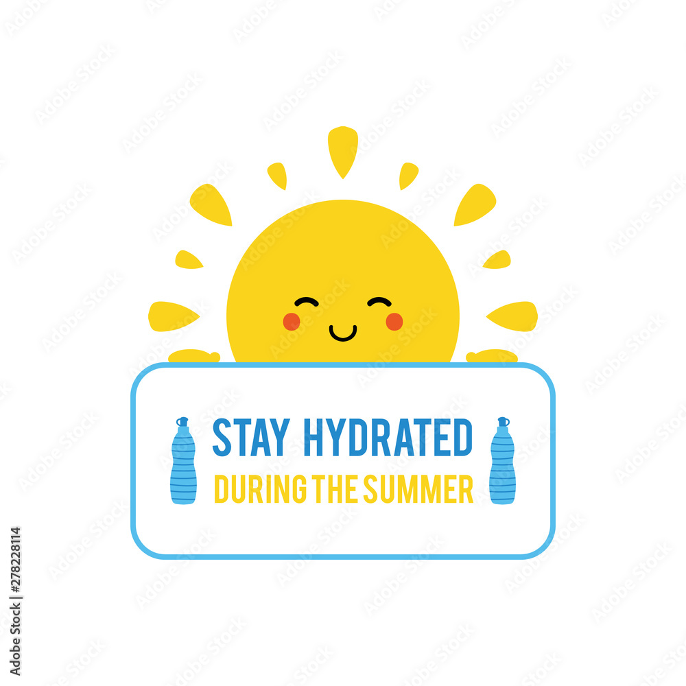 Cute and funny cartoon vector sun character, smiling, holding board ...