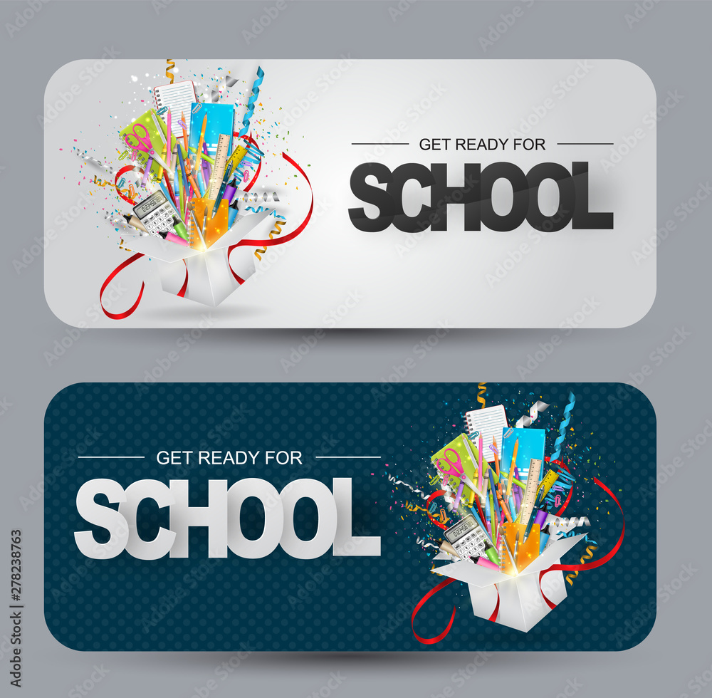 Get ready for school set of banner for shopping advertisement. Study ...