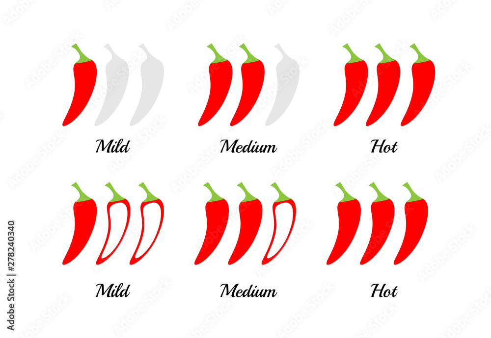 Chili pepper spicy levels. Vector isolated rating symbols. Stock Vector ...