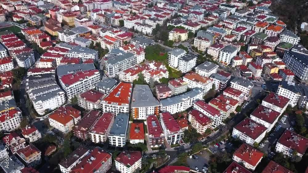 Circular shaped residential neighborhood and modern apartment buildings ...