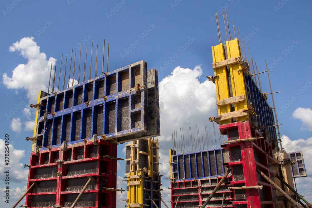 Formwork for pouring the concrete base of the building. Preparation for ...
