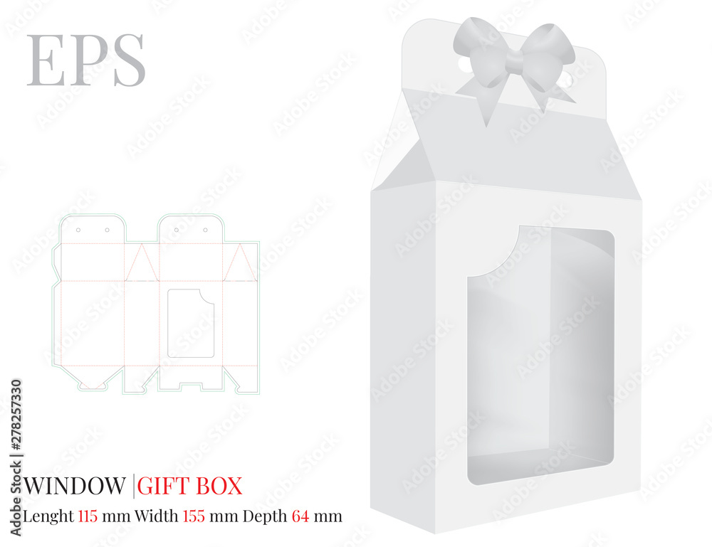 Gift Box with Window Template, vector with die cut / laser cut lines ...
