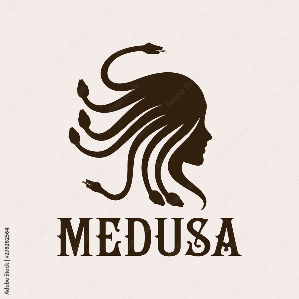 Medusa Logo Symbol. A Female Monster with with living venomous snakes ...