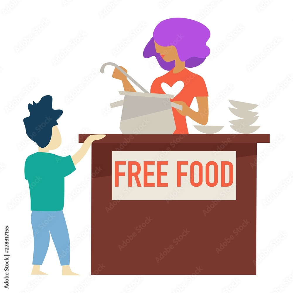 Free food donation and charity homeless people help Stock Vector ...