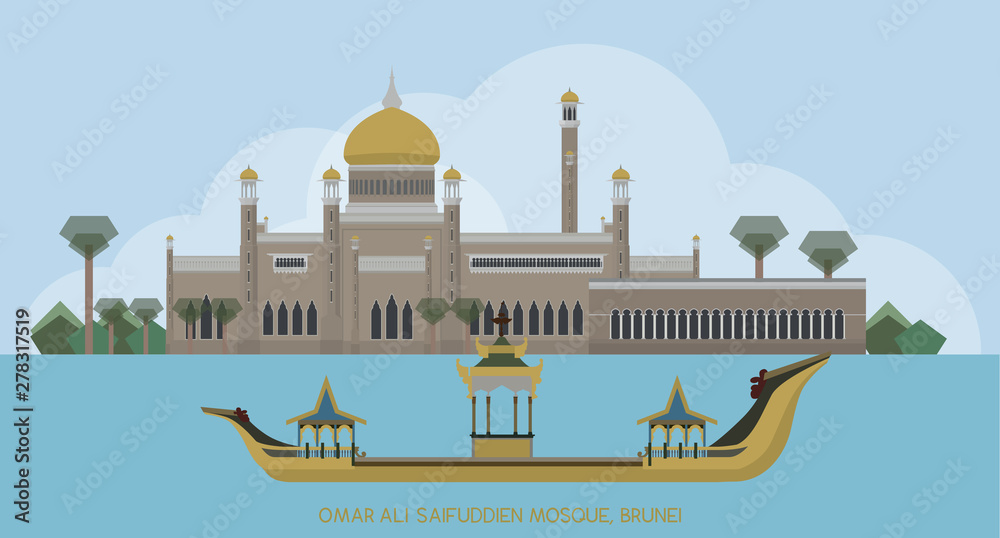 Vector of Sultan Omar Ali Saifuddin Mosque Islamic mosque, Brunei Stock ...