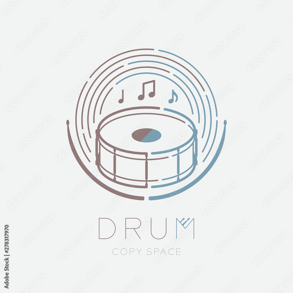 Snare drum, drumstick, music note with line staff circle shape logo ...
