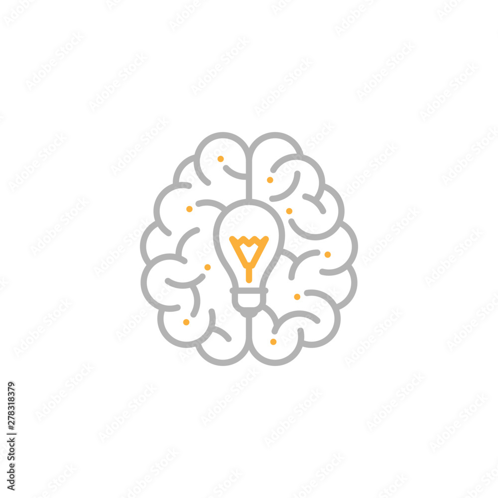 Top Brain logo icon with Incandescent light bulb symbol, Creative idea ...