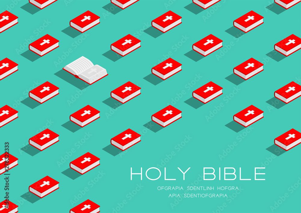Holy Bible book 3D isometric pattern, Christian faithful concept poster ...