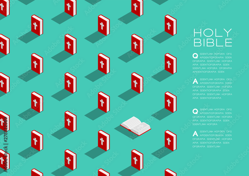 Holy Bible book 3D isometric pattern, Christian faithful concept poster ...