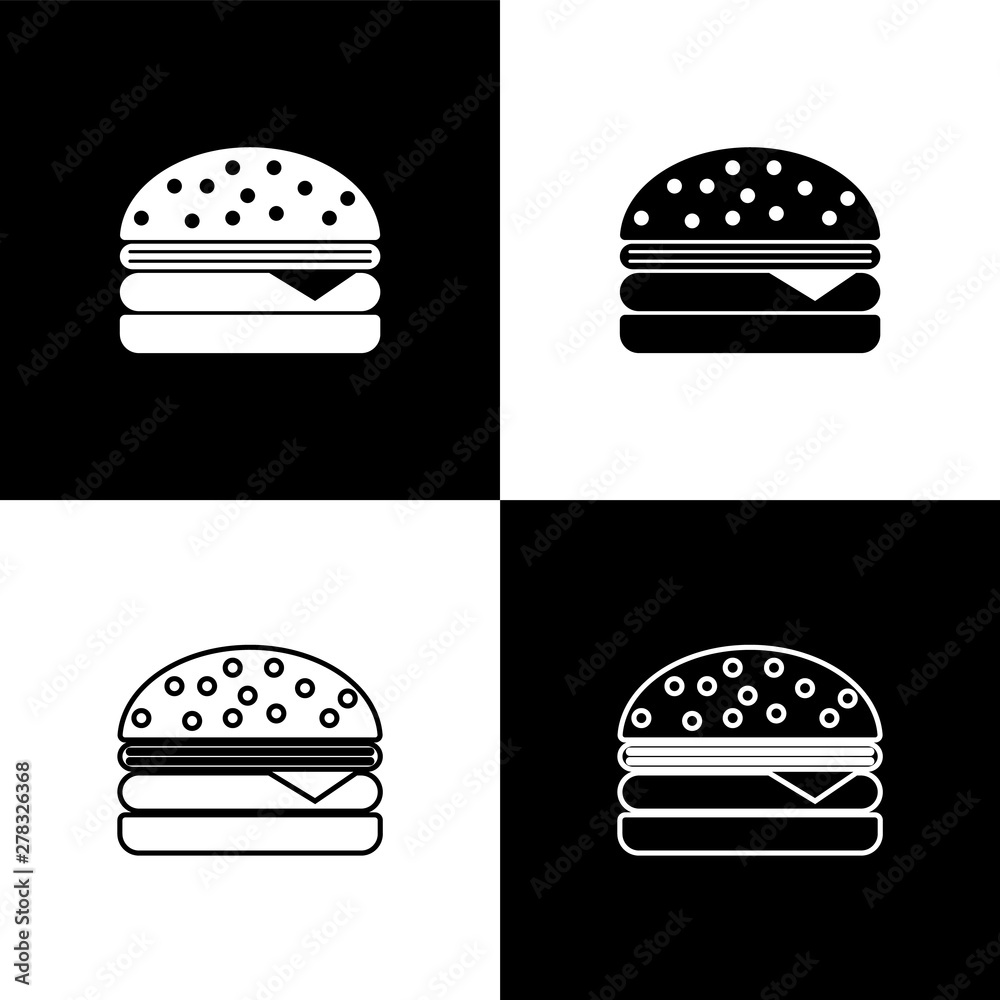 Set Burger icons isolated on black and white background. Hamburger icon ...