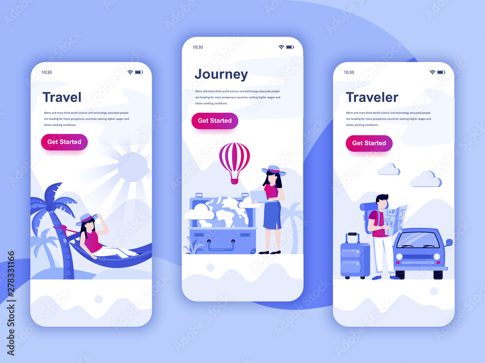 Set of onboarding screens user interface kit for Travel, Journey ...