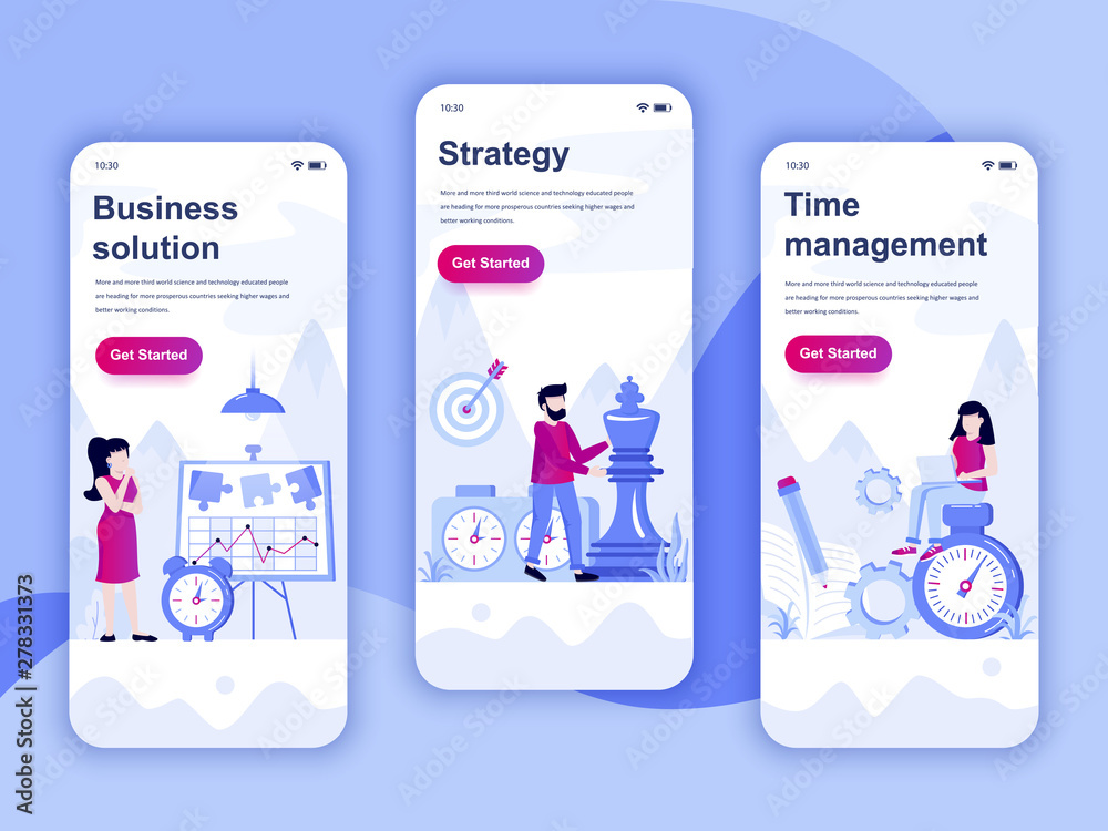 Set of onboarding screens user interface kit for Solution, Strategy ...