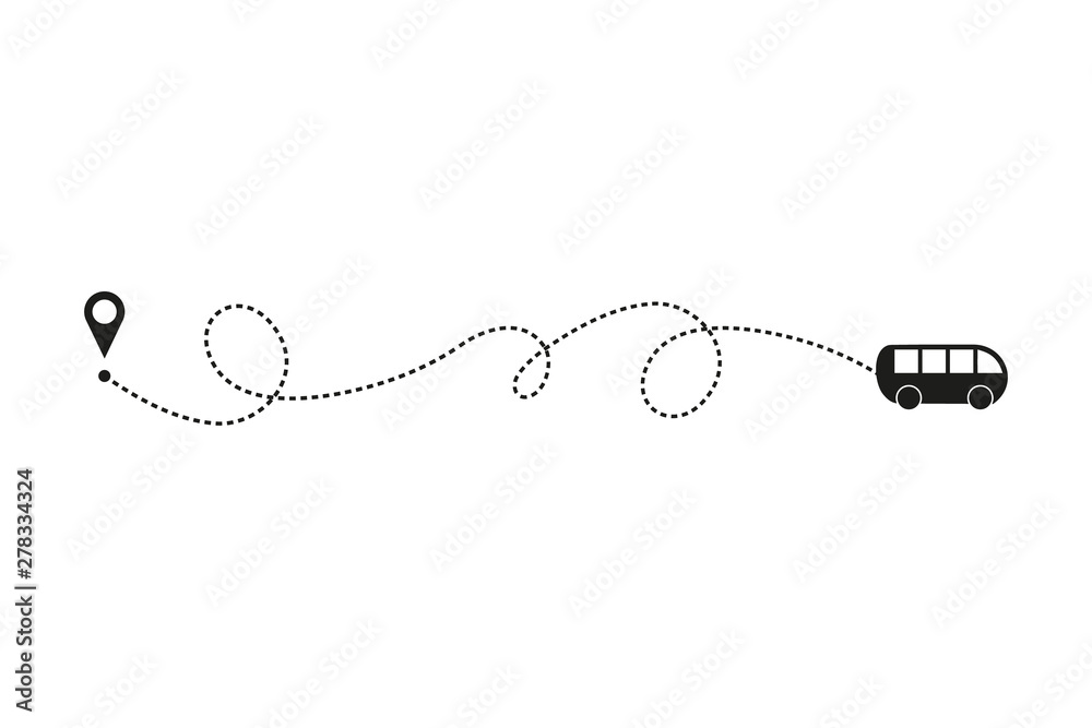 Tourism and travel concept. Bus line path on white background. Vector ...