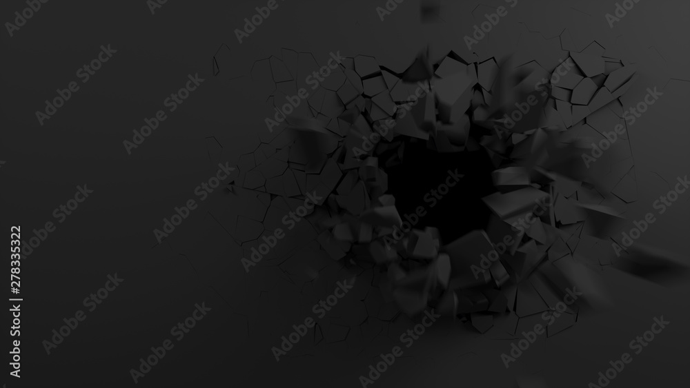 explosion of a black wall aperture in the wall 3d illustration Stock ...