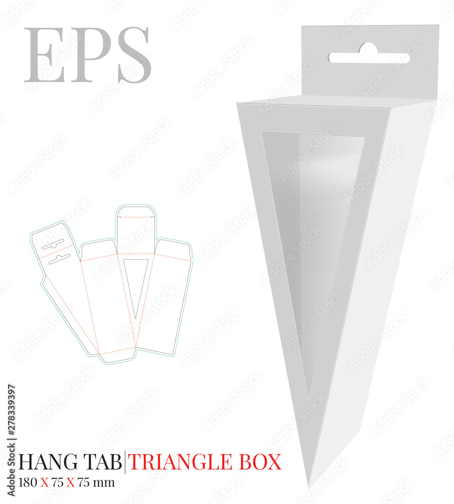 Triangle Box with Window Template, vector with die cut / laser cut ...