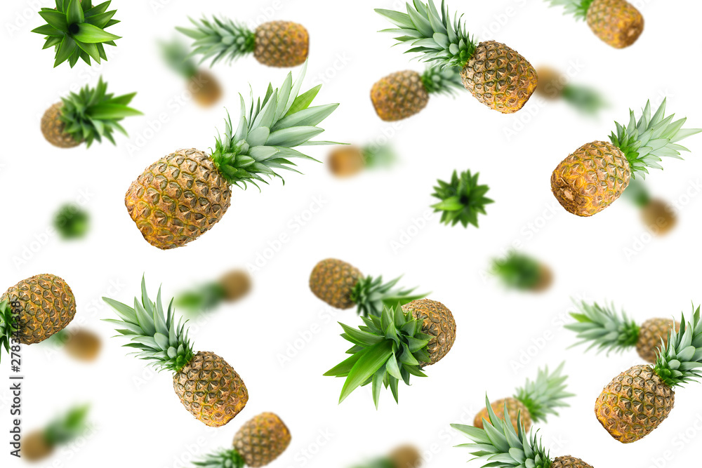Falling pineapple isolated on white background, selective focus Stock ...