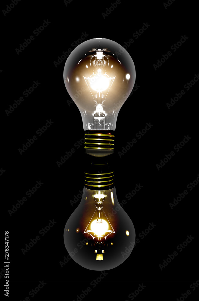 Realistic light bulb on the black background with reflection. Lamp ...