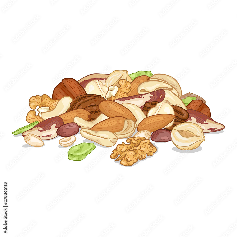 Pile of Different Nuts. Organic Food. Vector Cartoon Illustration ...
