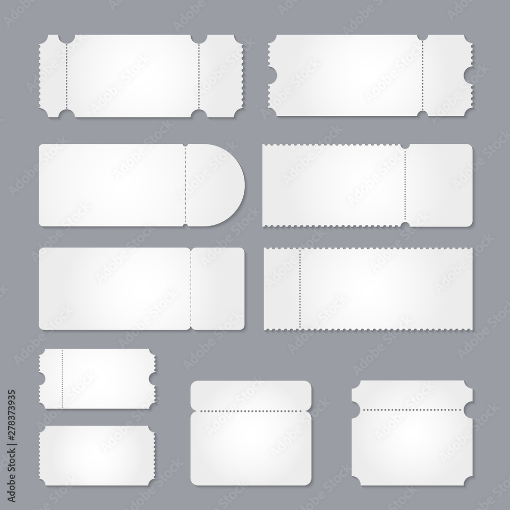 Tickets mockup. Entrance airplane or theatre entertainment tickets ...