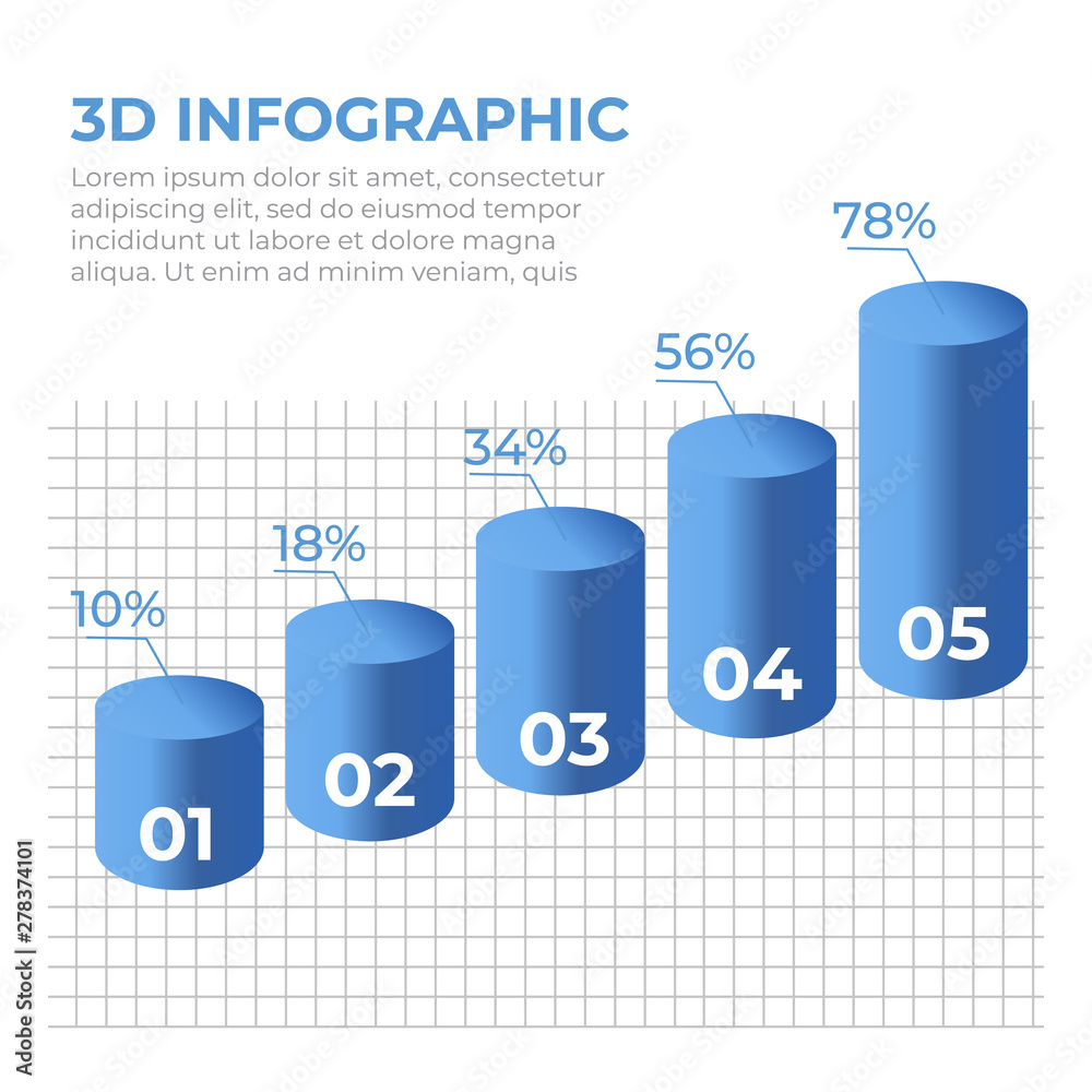 Statistics 3d graph bar chart. Infographic steps and options. Chart and ...