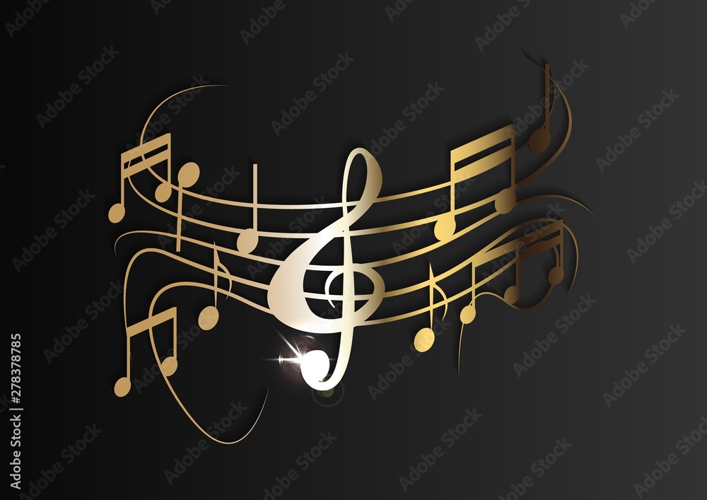 Gold music notes on a solid black background Stock Illustration | Adobe ...
