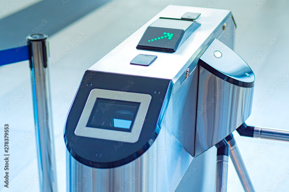 Entrance with e-pass. Turnstile spinner with a card application ...