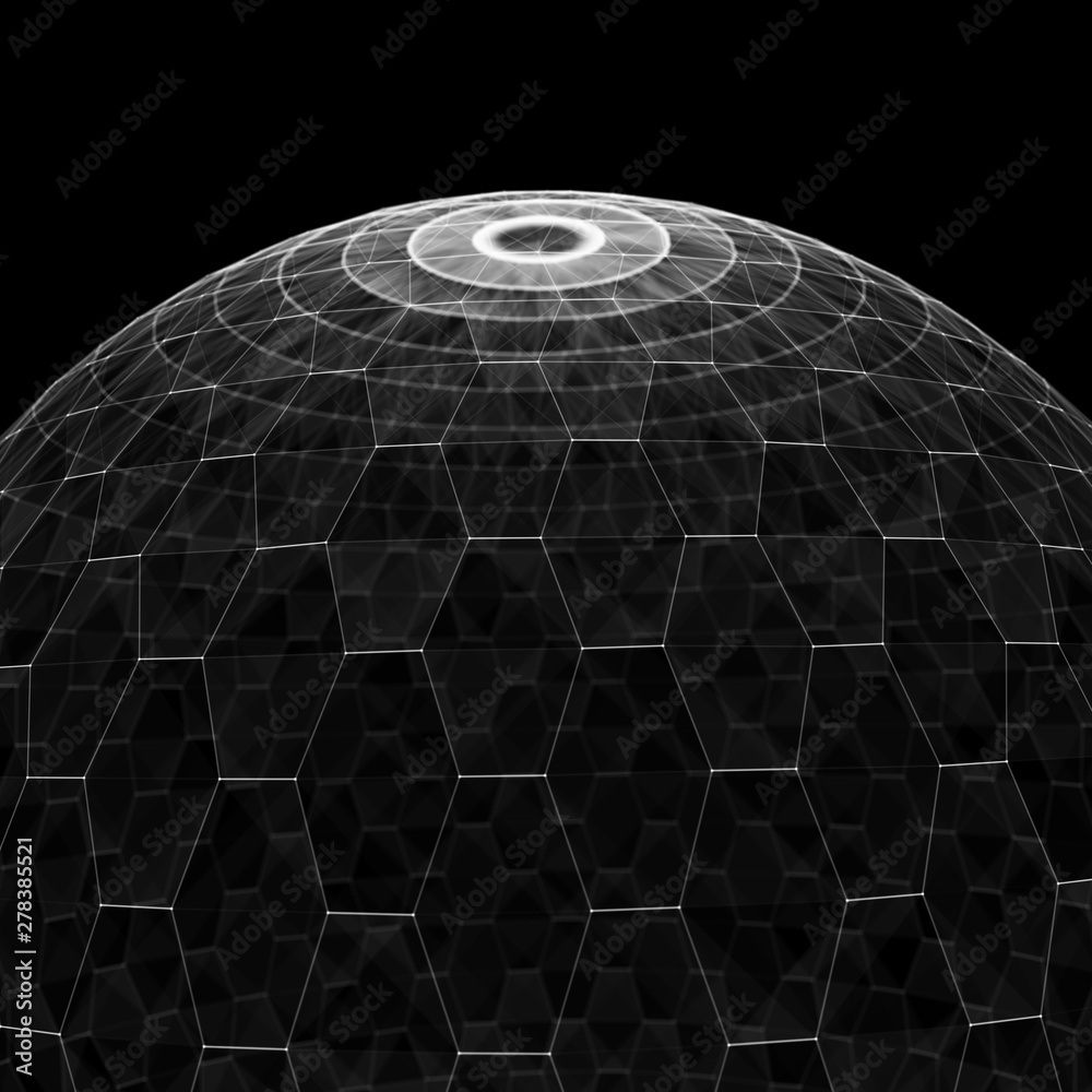 Multilayer sphere of honeycombs. Futuristic black hexagon background ...