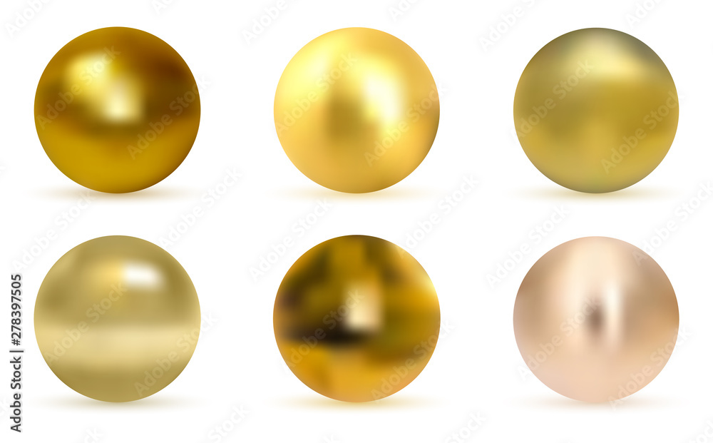 Gold glossy sphere set isolated on white. Golden ball. Realistic gold ...