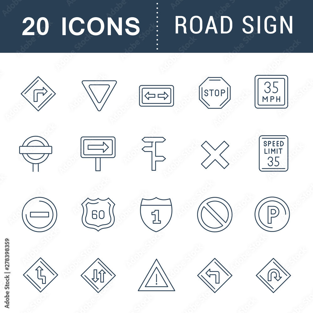 Set Vector Line Icons of Road Sign Stock Vector | Adobe Stock