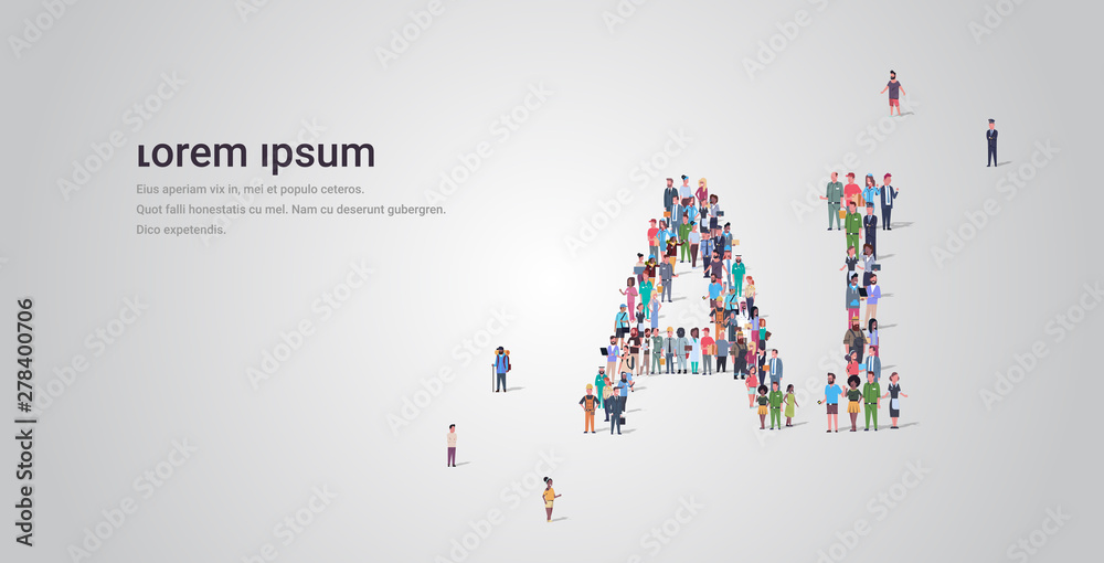 people crowd gathering in AI shape artificial intelligence technology ...