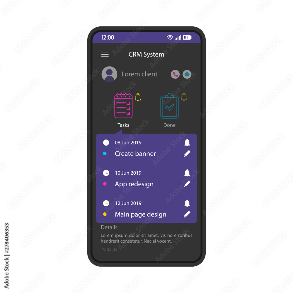 Crm System Smartphone Interface Vector Template Mobile Client Manager