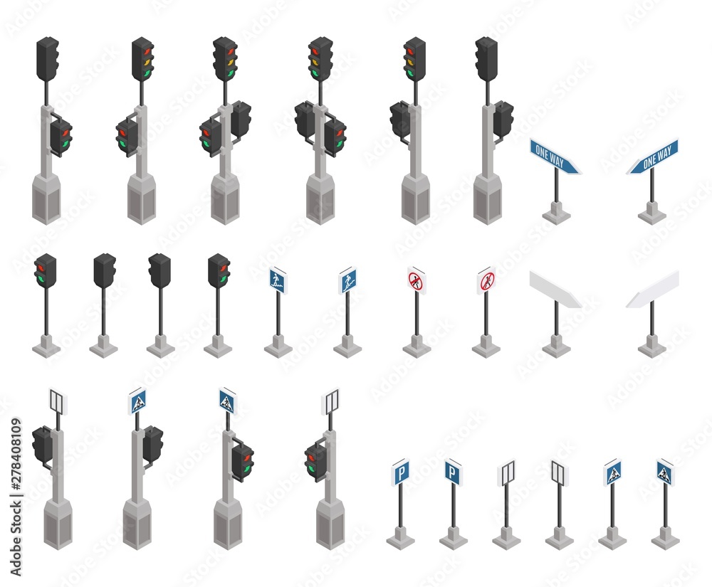 selection of road signs traffic lights isometric Stock Vector | Adobe Stock