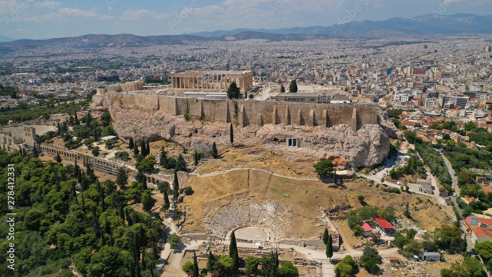Aerial birds eye view photo taken by drone of iconic Acropolis hill and ...