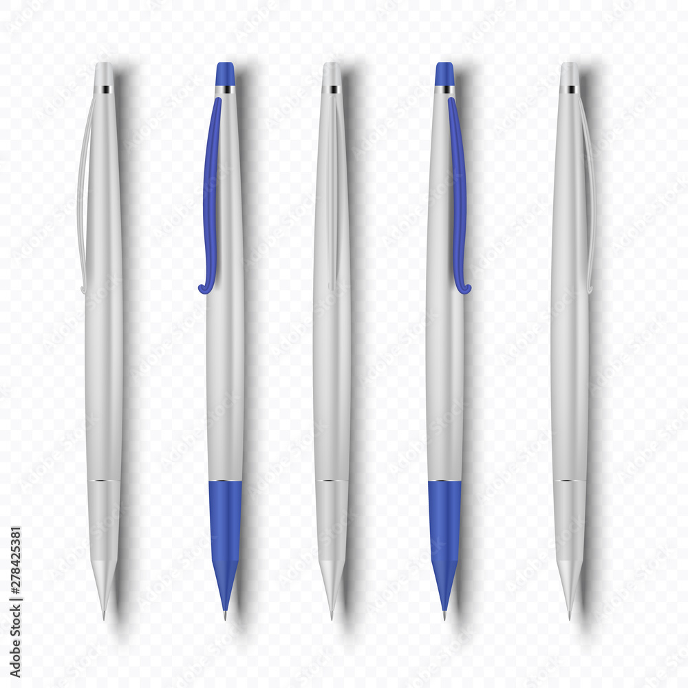 Realistic pen. 3D white plastic office pen, school and work stationery ...