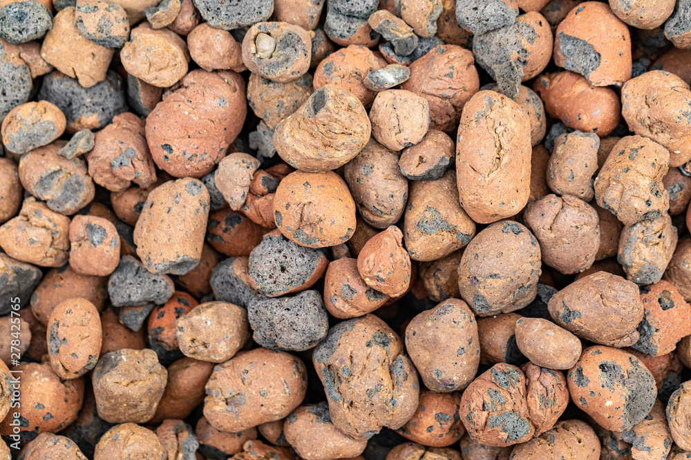 Expanded clay. A pile of expanded clay. Texture of expanded clay. Stock ...