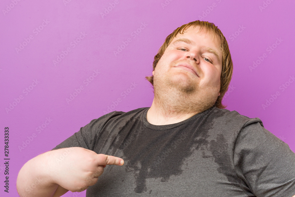 Caucasian crazy blond fat man sweating Stock Photo | Adobe Stock