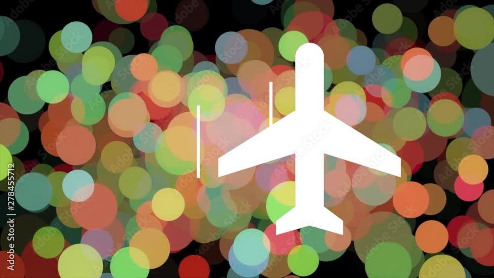 Abstract animation of airplane shape flying above the colorful ...
