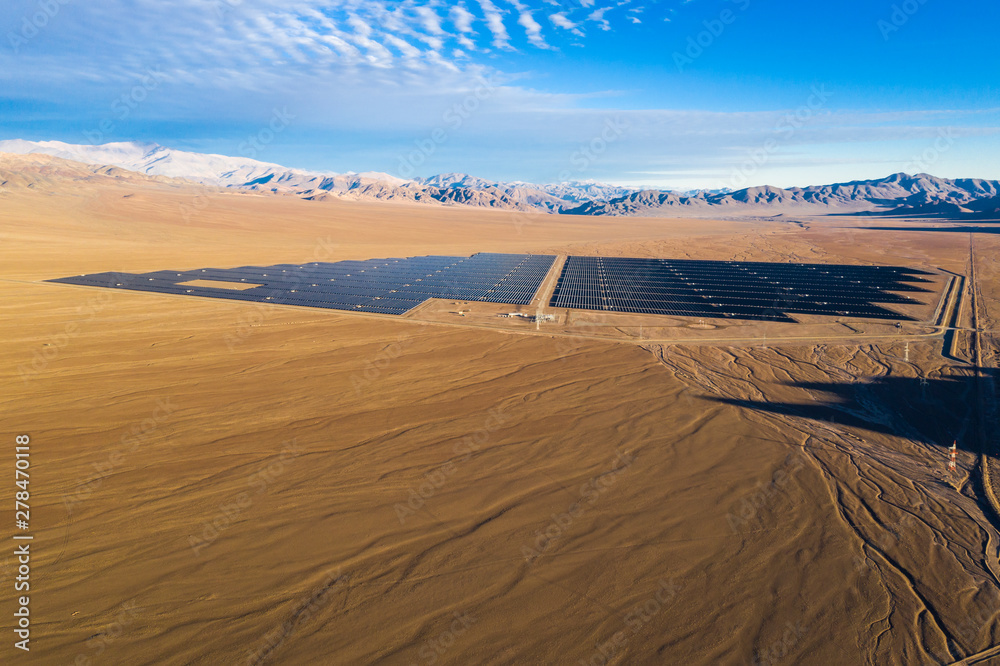 Aerial drone view of a Solar Energy Photovoltaic Power Plant over ...