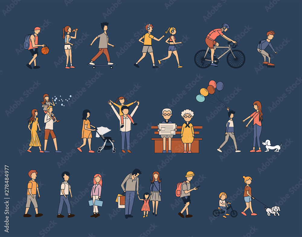 Vector people group activities life style with happy family have fun ...