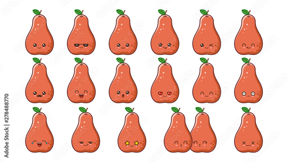 pear cute kawaii mascot. Set kawaii food faces Stock Vector | Adobe Stock