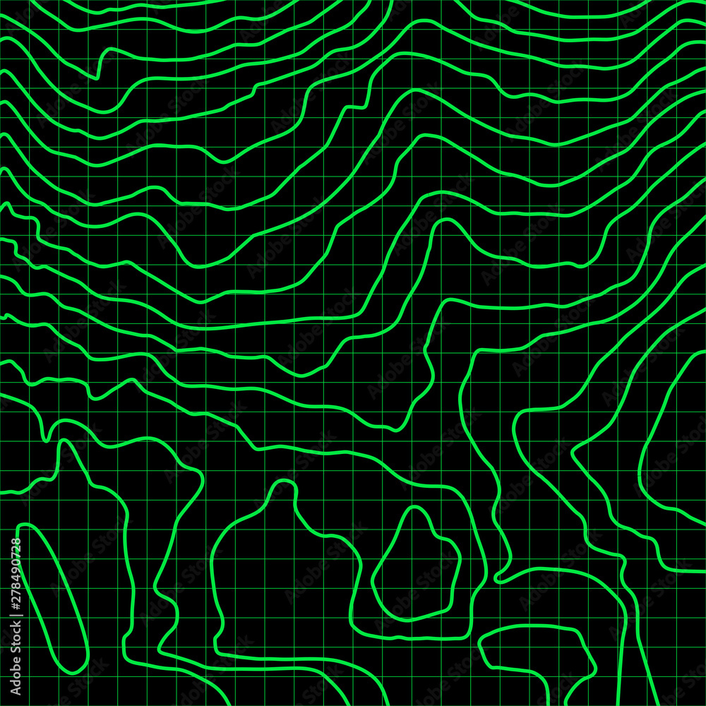 Abstract topographic map on radar screen. Vector retro background ...