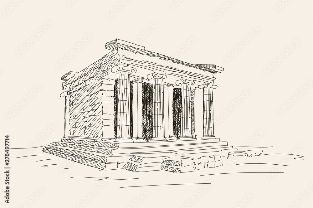 Old ruined ancient greek temple with columns. Quick pencil sketch. Stock Vector | Adobe Stock
