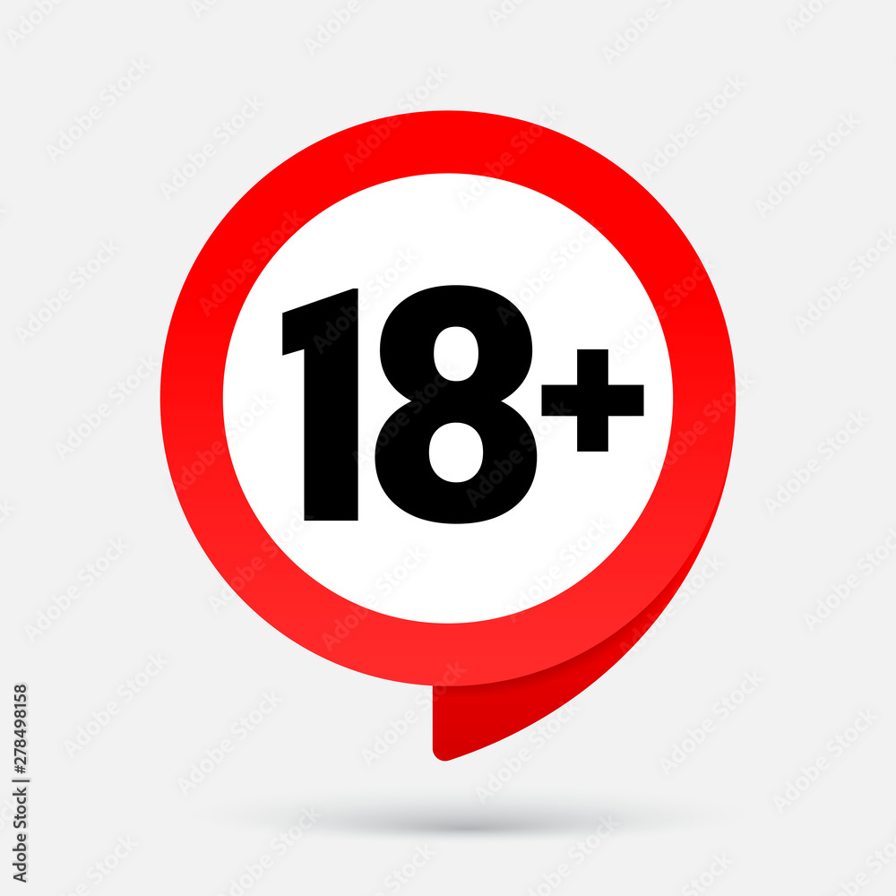 18+ Icon isolated on gray background. Age restriction sign. "eighteen ...