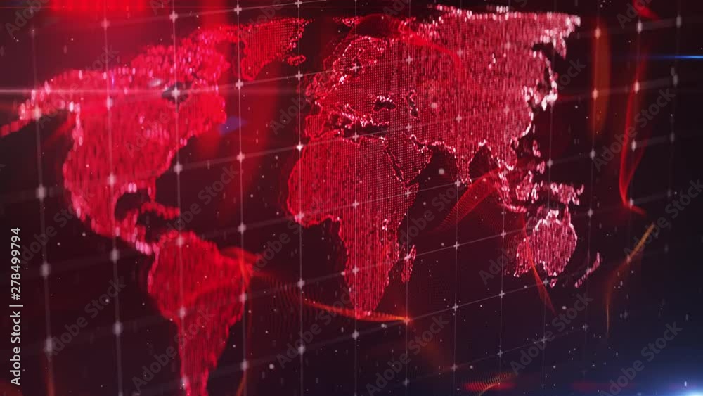 Generic world map universal background in red color, news broadcast ...