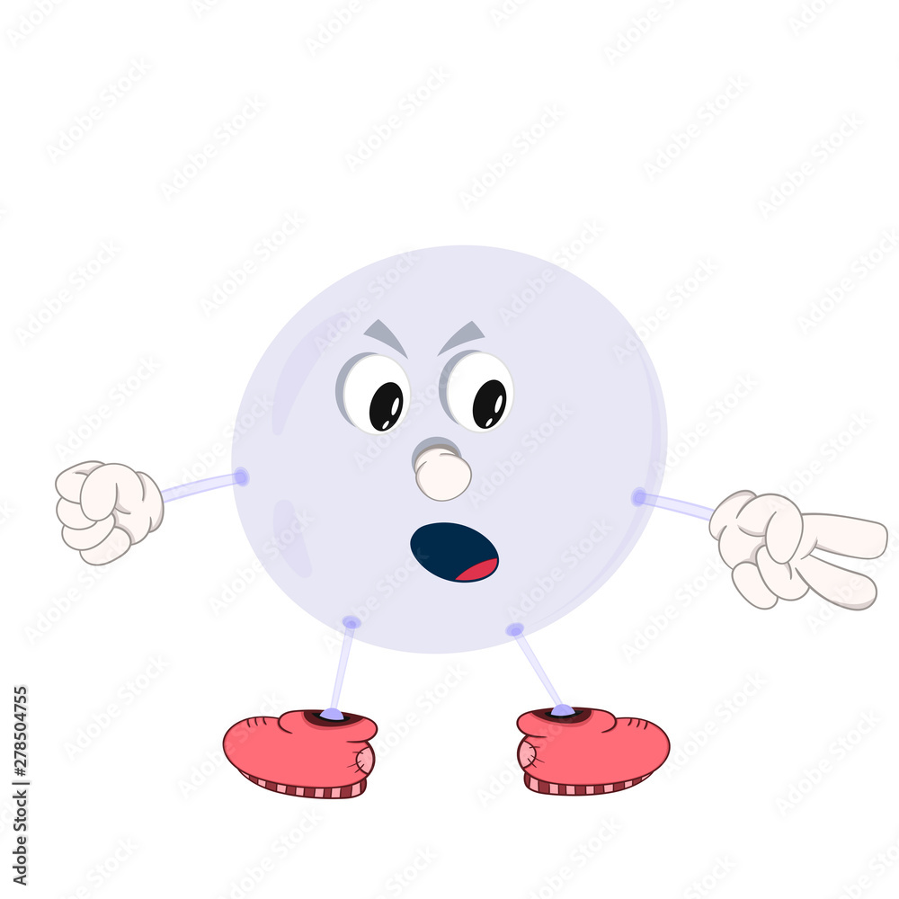 Funny cartoon bubble with eyes, hands, feet and mouth shows two fingers ...